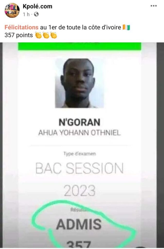 Côte d'Ivoire/Résultats du BAC : il bat tous les records avec son incroyable moyenne (photos ...