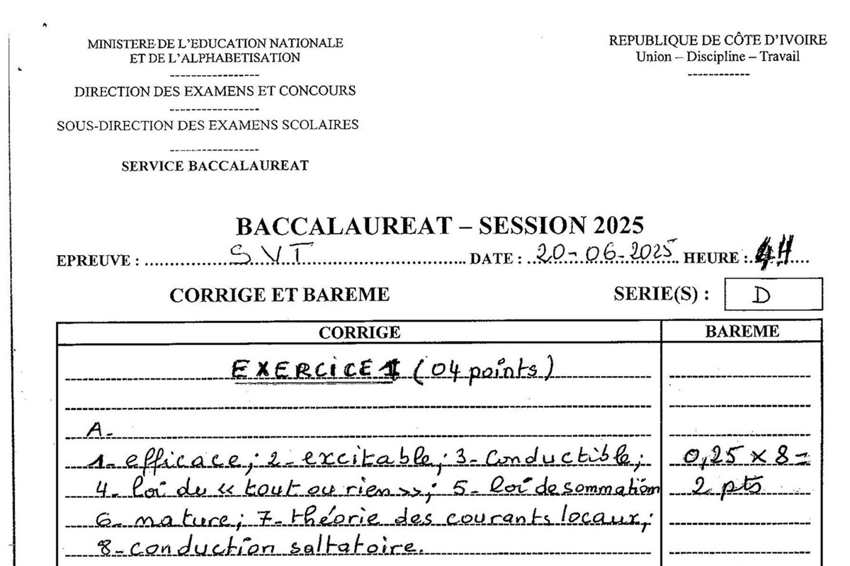 Côte d'Ivoire : les corrigés des sujets du BAC 2025 disponibles ; consultez-les ici - YOP L-FRII