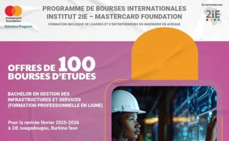 OFFRE DE 100 BOURSES D’ETUDES : PROGRAMME DE BOURSES INTERNATIONALES INSTITUT 2iE – MASTERCARD ...